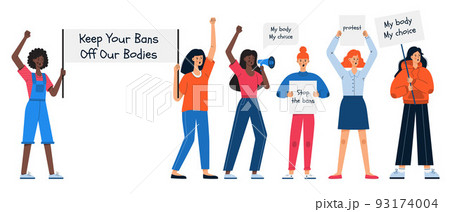 Young girls are holding posters and signs in...のイラスト素材 [93174004] - PIXTA