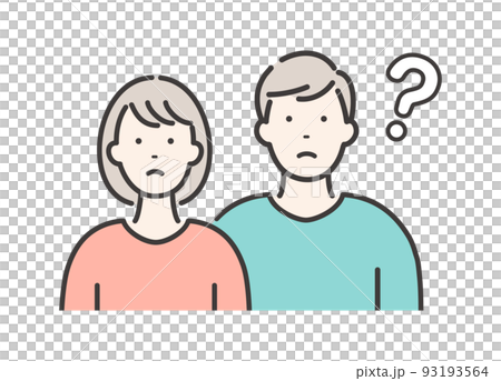 Young male and female couple questioning... - Stock Illustration ...