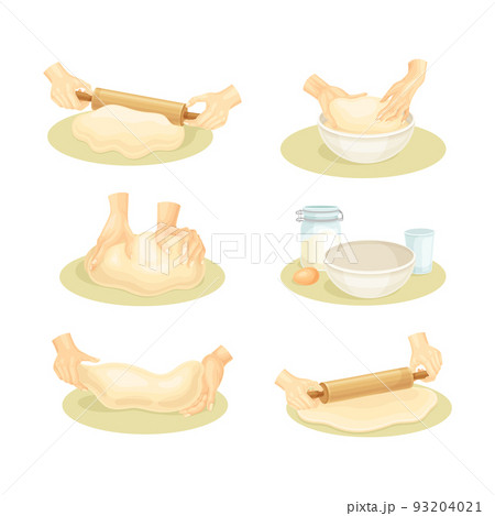 Hands Kneading Dough with Rolling Pin Preparing...のイラスト素材 [93204021] - PIXTA