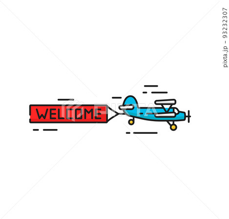 Welcome banner flying aircraft, biplane in...のイラスト素材 [93232307] - PIXTA