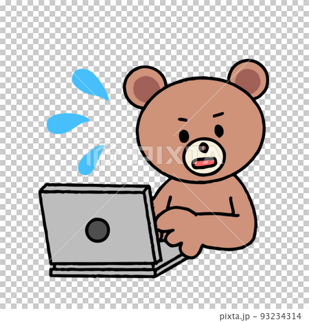 A bear working on a computer is impatient - Stock Illustration ...