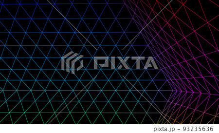 Geometric grid background with neon colored 80s...のイラスト素材 [93235636 ...
