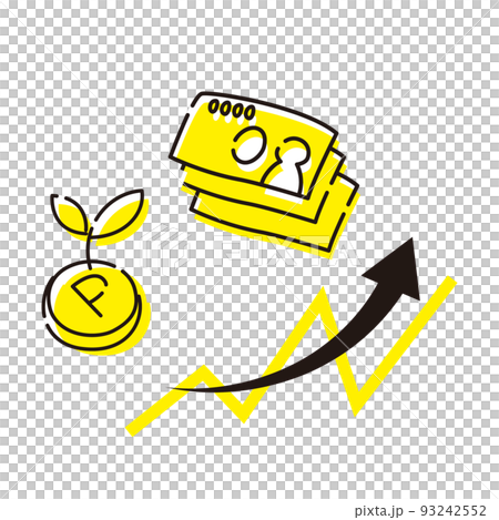 Point (P) Image of rising money and line graph... - Stock Illustration ...