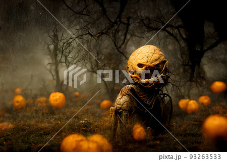 pumpkinhead man on halloween overcast misty...のイラスト素材 [93263533] - PIXTA