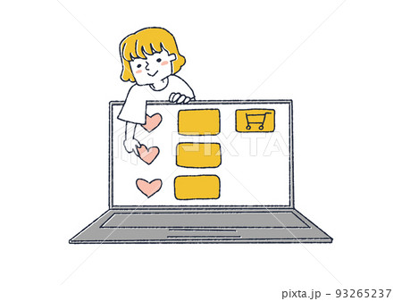 欲しい評品にハートマークを付ける女性 ネットショップでお気に入りリストを持っている人々のイラスト素材 [93265237] - PIXTA