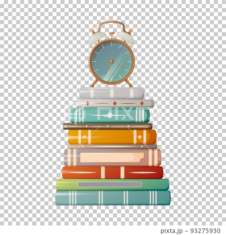 Stack of books with alarm clock. Vector... - Stock Illustration ...