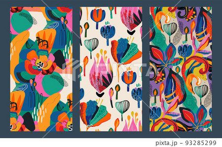 Set of three vector seamless patterns in modern...のイラスト素材 [93285299 ...