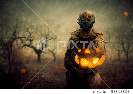 pumpkinhead man on halloween overcast misty...のイラスト素材 [93312338] - PIXTA