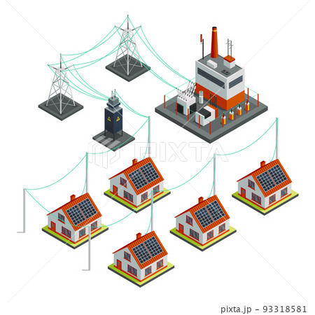 Energy power grid isometric. Power distribution...のイラスト素材 [93318581] - PIXTA