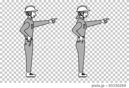 On-site manager pointing and calling black and... - Stock Illustration ...