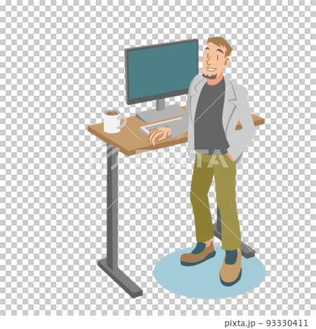 Caucasian businessman working at stand desk - Stock Illustration ...
