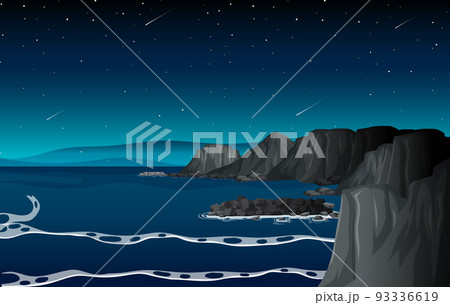 Cliffside beach at night sceneのイラスト素材 [93336619] - PIXTA