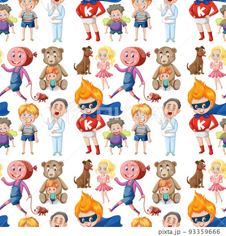 Children cartoon character seamless patternのイラスト素材 [93359666] - PIXTA