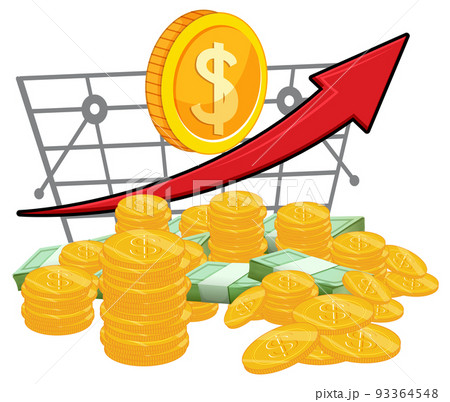 Arrow going up with pile of moneyのイラスト素材 [93364548] - PIXTA