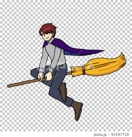 Wizard flying on a broom - Stock Illustration [93397728] - PIXTA