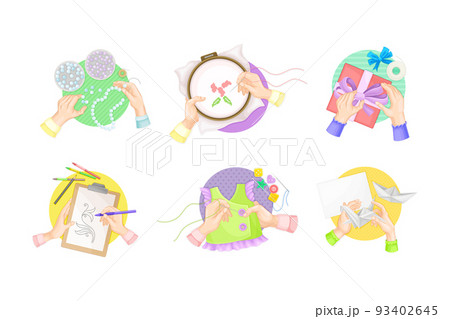Set of human hands making diy crafts. Set of...のイラスト素材 [93402645] - PIXTA