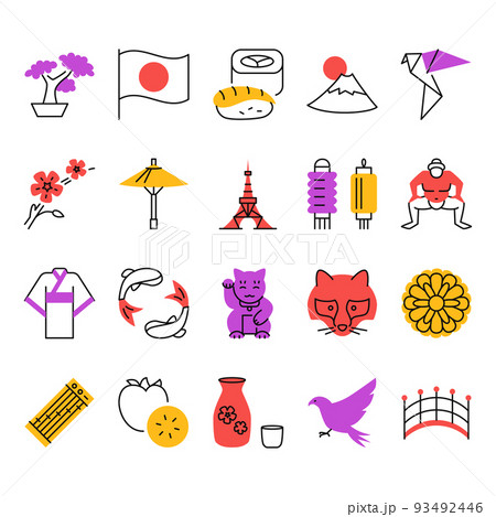 Japan icon set in line styleのイラスト素材 [93492446] - PIXTA