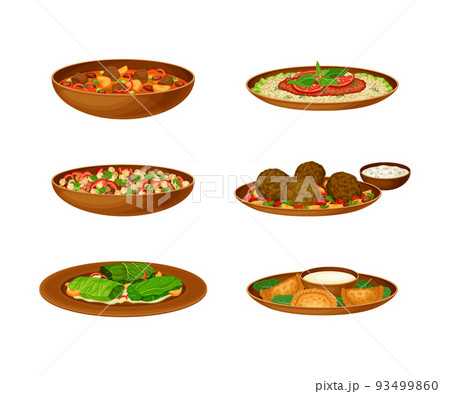 Arabic cuisine traditional food dishes set...のイラスト素材 [93499860] - PIXTA