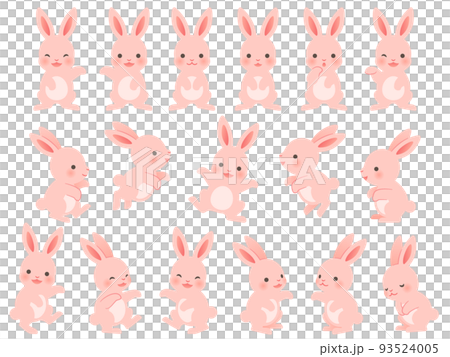 Illustration set of bipedal pink rabbit character - Stock Illustration ...