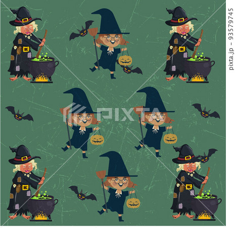 Halloween witch seamless patternのイラスト素材 [93579745] - PIXTA