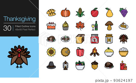 Thanksgiving icons. Filled outline design....のイラスト素材 [93624197] - PIXTA