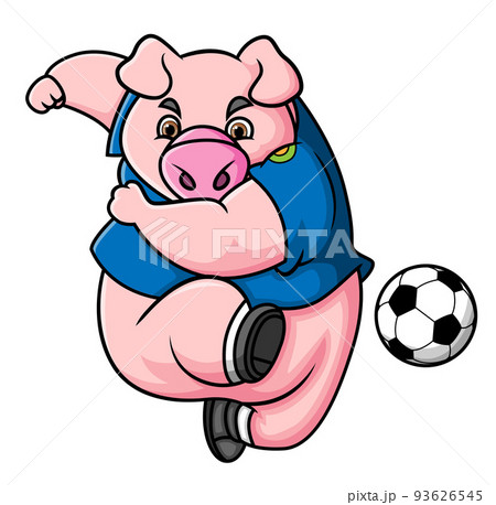 The brave pig is playing football and kicking...のイラスト素材 [93626545] - PIXTA