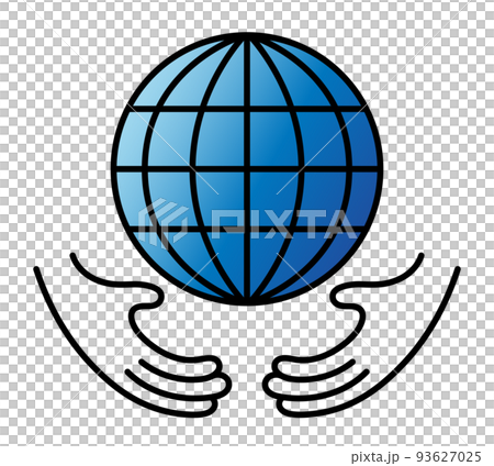 Earth In Hand Logo Save The Planet. Hand Palm And Earth. Vector Flat