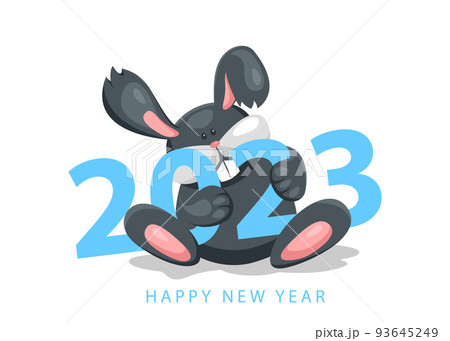 Chinese new year black rabbit. Animal symbol...のイラスト素材 [93645249] - PIXTA