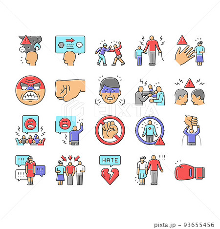 violence first aggressive hand icons set vectorのイラスト素材 [93655456] - PIXTA