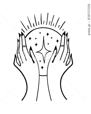 Two female hands hold a magic ball, boho...のイラスト素材 [93655509] - PIXTA