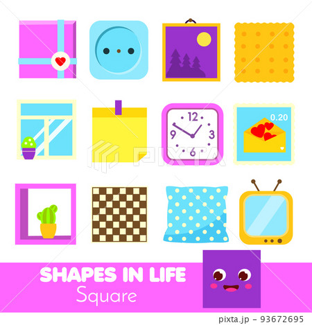 Shapes in life. Square. Learning cards for...のイラスト素材 [93672695] - PIXTA