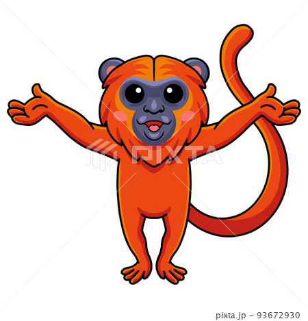 Cute red howler monkey cartoon raising handsのイラスト素材 [93672930] - PIXTA