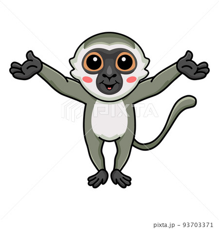 Cute little vervet monkey cartoon raising hands のイラスト素材 [93703371] - PIXTA