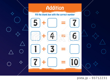 Basic math addition for kids. Fill the blank...のイラスト素材 [93712231] - PIXTA