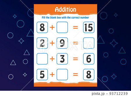 Basic math addition for kids. Fill the blank...のイラスト素材 [93712239] - PIXTA