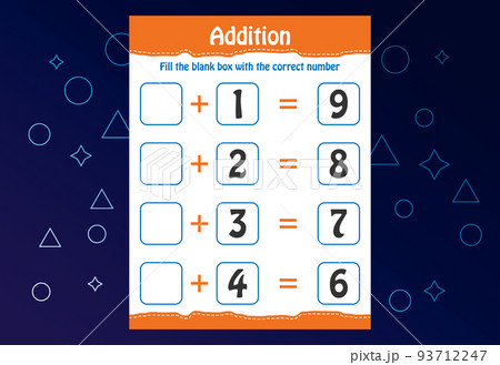 Basic math addition for kids. Fill the blank...のイラスト素材 [93712247] - PIXTA