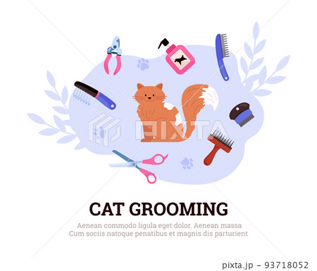 Cat grooming poster, cute cat with grooming...のイラスト素材 [93718052] - PIXTA