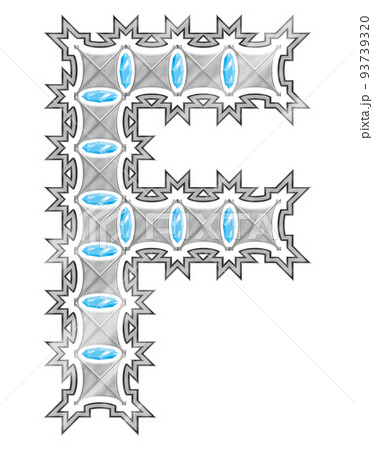 Decorative silver letter with blue gems...のイラスト素材 [93739320] - PIXTA