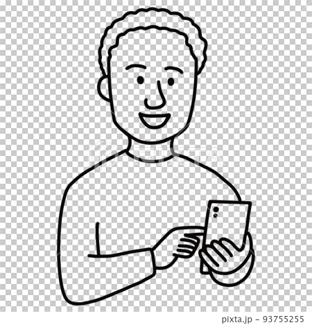 African foreigner using smartphone male line... - Stock Illustration ...