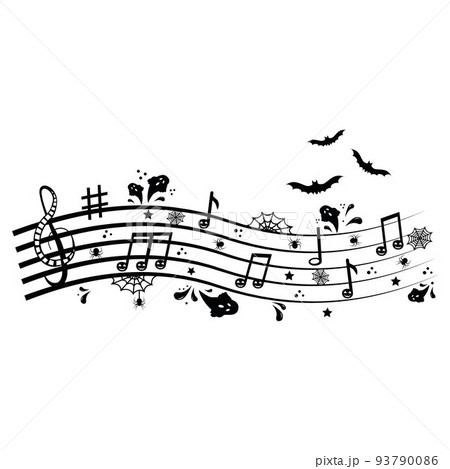 Black spider web with treble clef with pumpkin,...のイラスト素材 [93790086 ...
