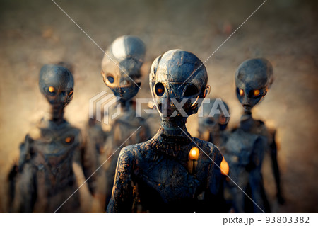 group of ugly barely humanoid aliens in ominous...のイラスト素材 [93803382 ...