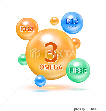 Fish oil omega 3 orange, Fiber and Vitamin B12...のイラスト素材 [93803630] - PIXTA