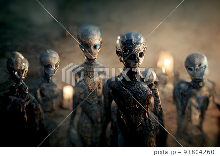 group of ugly barely humanoid aliens in ominous...のイラスト素材 [93804260 ...