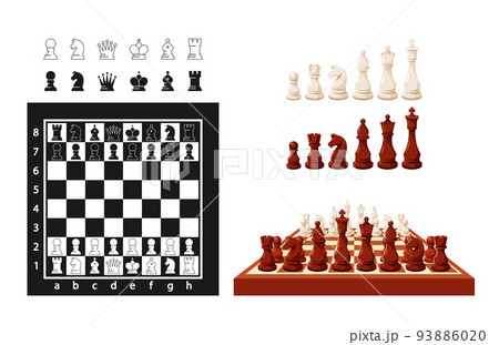 Chess Game Pieces On Chessboard. Figures King,...のイラスト素材 [93886020] - PIXTA