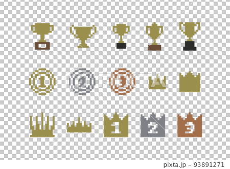 Pixel art award ranking icon set trophy crown - Stock Illustration ...