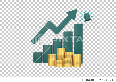 3D. Green rising arrow and profit bar graph... - Stock Illustration ...