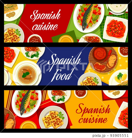 Spanish cuisine restaurant banners with meals....のイラスト素材 [93905551] - PIXTA