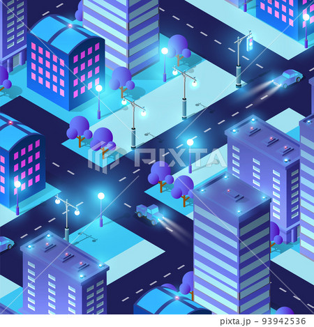 Night background isometric smart blue 3D...のイラスト素材 [93942536] - PIXTA