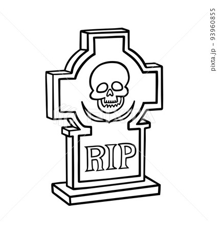 Gravestone RIP with skull line icon. のイラスト素材 [93960855] - PIXTA