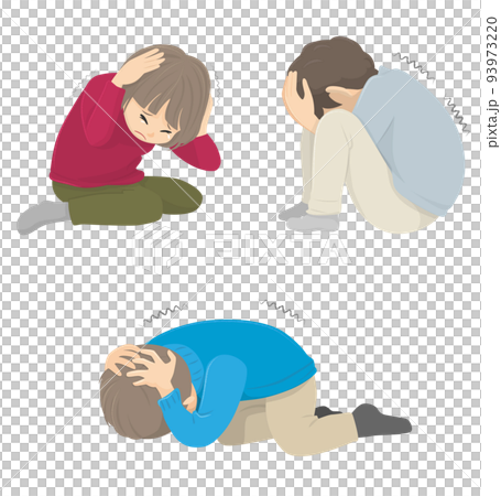 Illustration set of frightened and crouching... - Stock Illustration ...